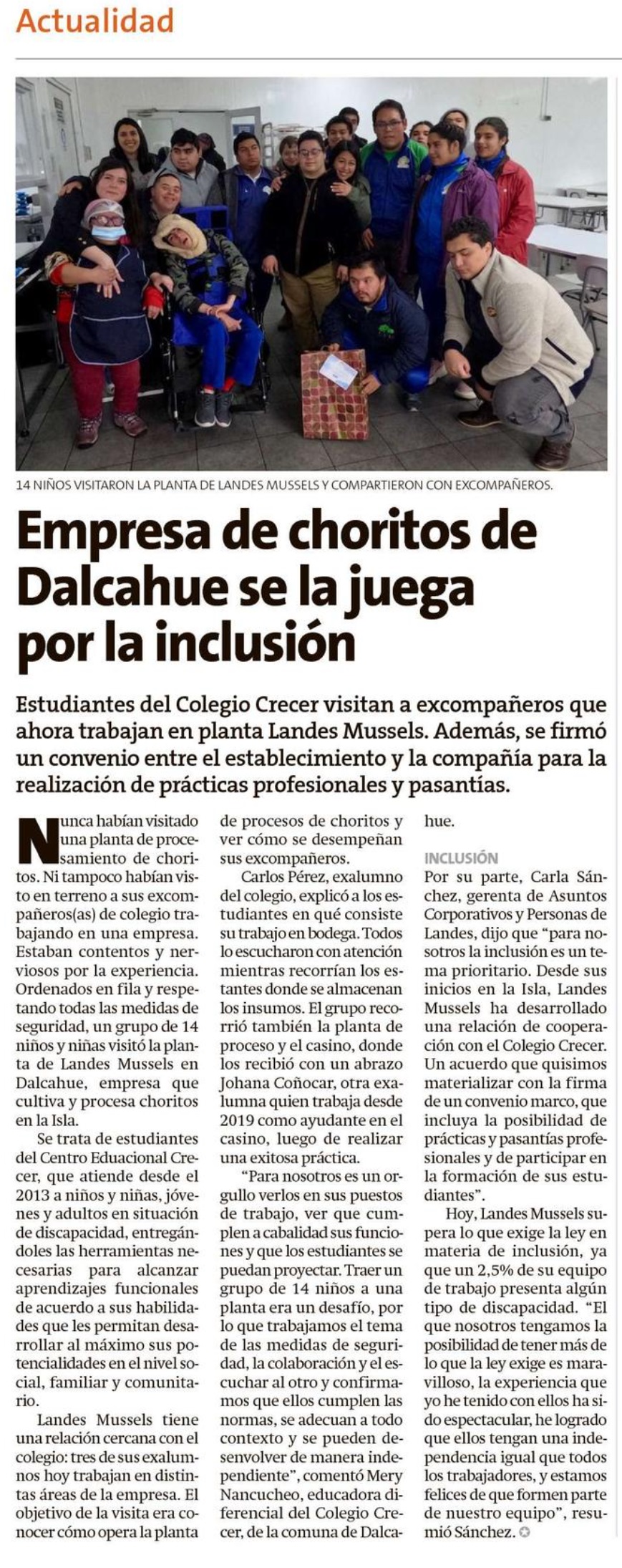 Empresa de choritos de Dalcahue se la juega por la inclusión – Landes